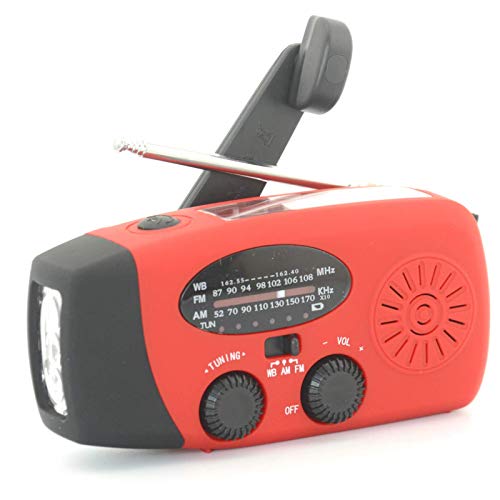 【Aivica-088】 NOAA Weather Radio Emergency Radio Solar, Hand Crank, Micro USB Charge AM/FM/NOAA Radio 3 LED Flashlight 2000mAh Smart Phone Charger Power Bank(Red)(red)
