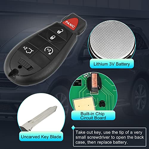X AUTOHAUX Replacement Keyless Entry Remote Car Key Fob M3N5WY783X 433Mhz for Dodge Grand Caravan Challenger Charger for Ram 1500 2500 5 Button with Door Key
