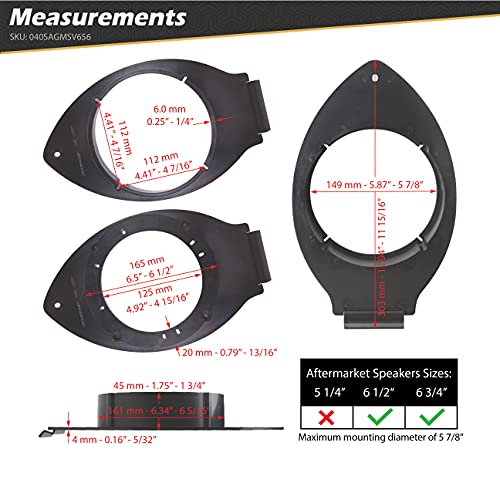 Scosche Compatible with Select 2014 to 2020 Cadillac, Chevrolet and GMC Full Size Trucks and SUVs 6.5” - 6.75” Speaker Adapters for Front Doors (1 Pair) SAGMSV656