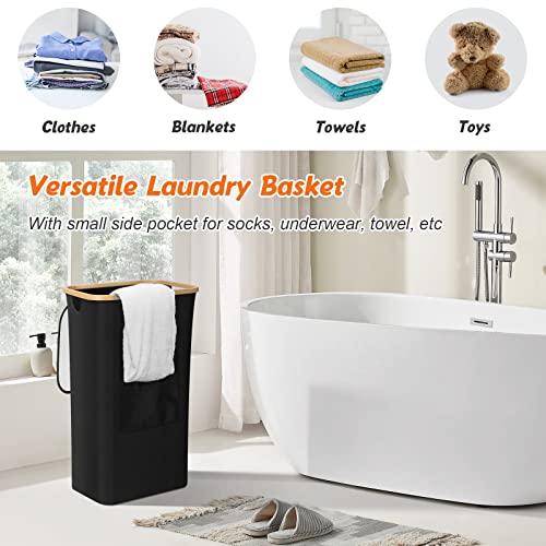 GLCONN Flip-Lid Laundry Hamper Tall Laundry Basket - Collapsible Laundry Bin Storage Basket - Large Hampers with Lid for Laundry, Toys, Clothes, Bedroom, Bathroom, Nursery, Closet - 105L, Black