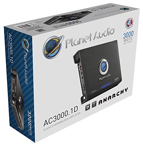 Planet Audio AC3000.1D Anarchy Series Car Audio Amplifier - 3000 High Output, Class D, Monoblock, 1 Ohm, Low Level Inputs, Low Pass Crossover, Mosfet Power Supply, Hook Up To Stereo and Subwoofer