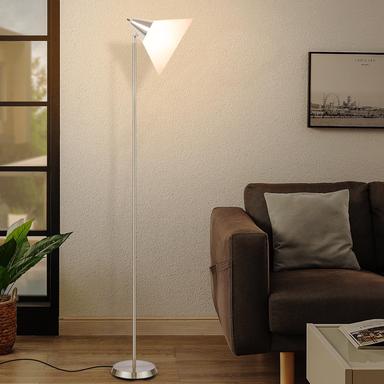 HonoDing Floor Lamp Standing Lamp Adjustable Head Arcylic Shade Floor Lamps for Living Room/Office/Bedroom (Satin Nickel)