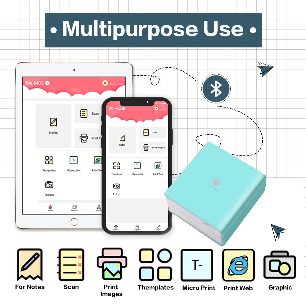 Phomemo Pocket Printer - M02 Mini Bluetooth Wireless Sticker Printer, Compatible with iOS & Android, Thermal Mobile Printer for Fun, memo, to-do List, Work Notes, DIY Journal, Green