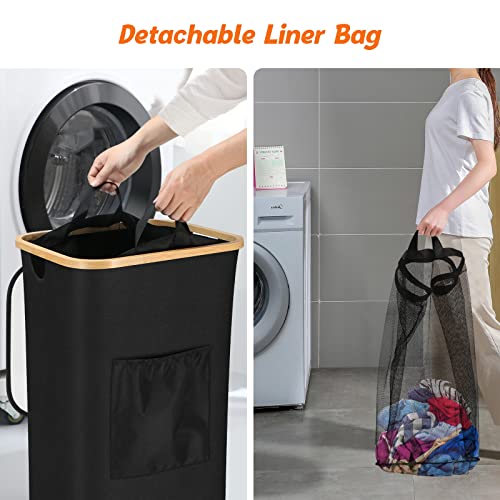 GLCONN Flip-Lid Laundry Hamper Tall Laundry Basket - Collapsible Laundry Bin Storage Basket - Large Hampers with Lid for Laundry, Toys, Clothes, Bedroom, Bathroom, Nursery, Closet - 105L, Black