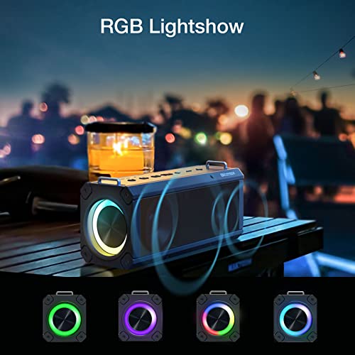 BlitzMax WA3 PRO 120W 360° Surround Stereo TWS Portable Wireless Bluetooth 5.0 Mini Speaker with Microphone,Waterproof,4 RGB Light,3 EQ Modes,Power Bank,DSP Technology,Outdoor Travel Party,AUX TF USB