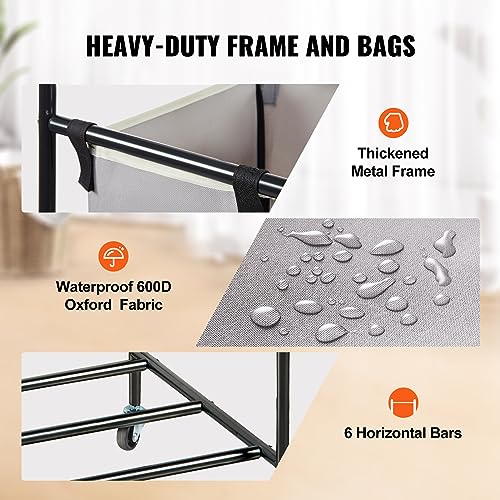 VEVOR 3-Sections Laundry Basket, Heavy Duty Laundry Hamper Storage Organizer, Laundry Sorter Cart with Heavy Duty Lockable Wheels for Dirty Clothes in Laundry Room Bedroom