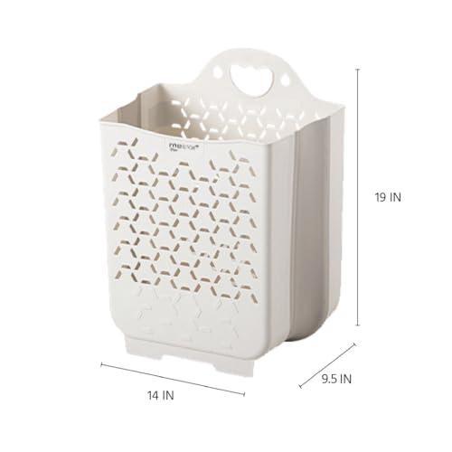 Foldable Plastic Laundry Baskets. Wall Hanging Storage Basket. Multi-function Storage Container Waterproof Durable for Bedroom and Bathroom (L, Beige)