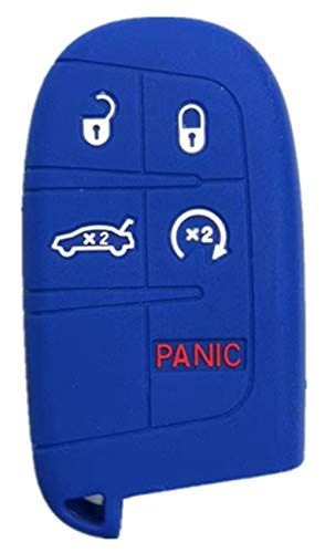 RUNZUIE Silicone Keyless Entry Remote Key Fob Cover Case Fit for Jeep Grand Cherokee Dodge Challenger Charger Dart Durango Journey Chrysler 200 300 (Blue 5 Buttons)