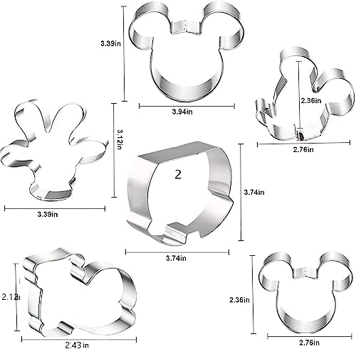 5PCS Mickey Mouse Cookie Cutters, Mickey Minne Mouse Shapes Themed Biscuits Molds Stainless Steel Metal Cutter for Kids Birthday Party Holidays Baby Shower