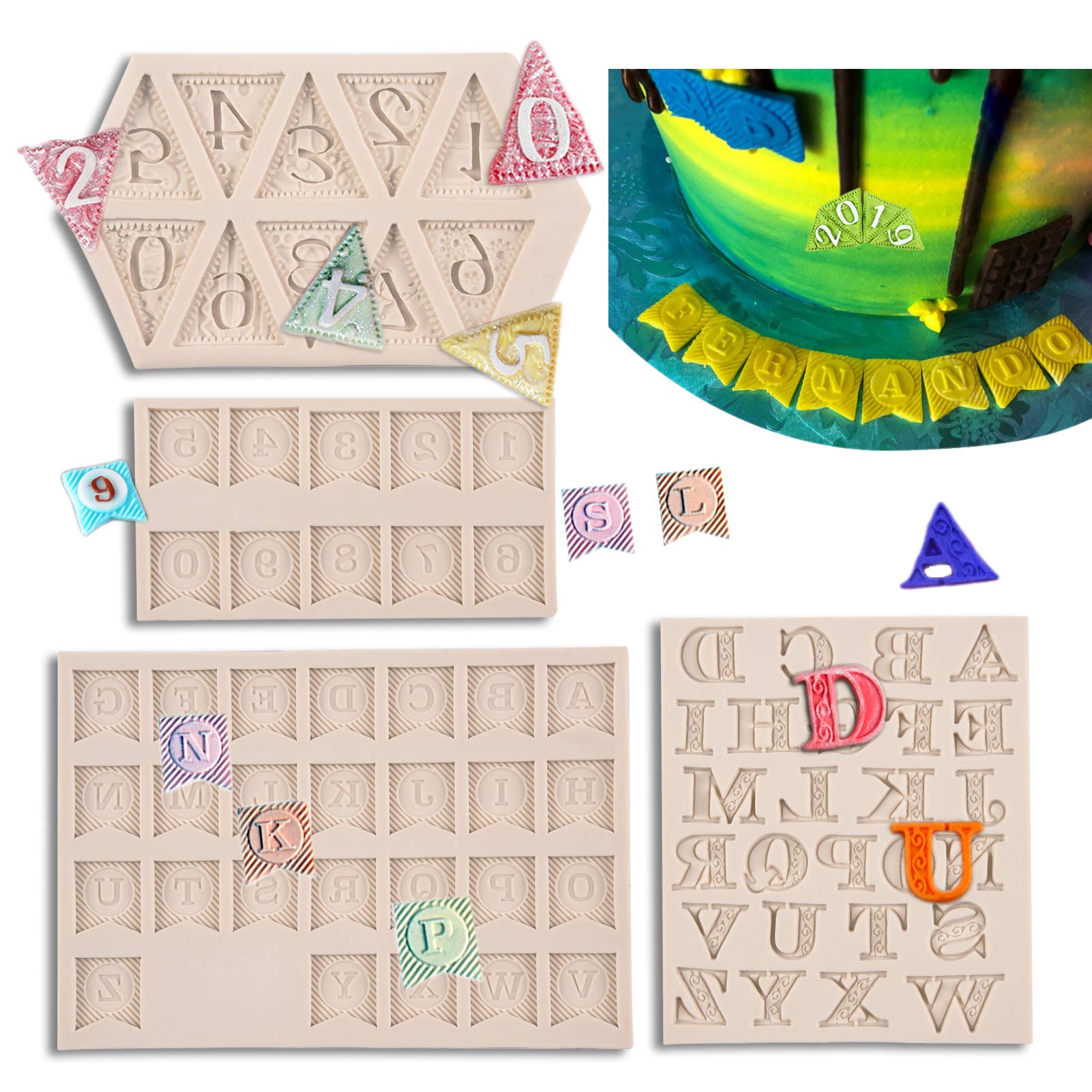 Letter Molds for Chocolate, 4 Pack Number Alphabet Silicone Fondant Molds for Baby Shower Cake Decorating Birthday Cupcake Toppers Candy