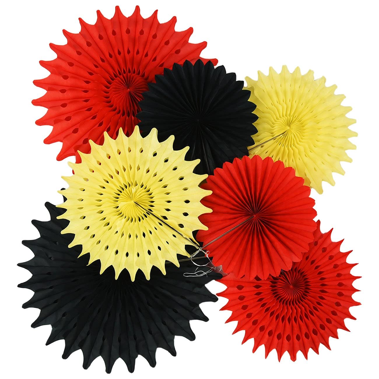 Mickey Mouse Birthday Party Decorations Black History Month Party Decorations Minnie Mouse Birthday 7pcs Yellow Red Black Tissue Paper Fans for Mickey Mouse 1st Birthday Decorations/Spain Decorations