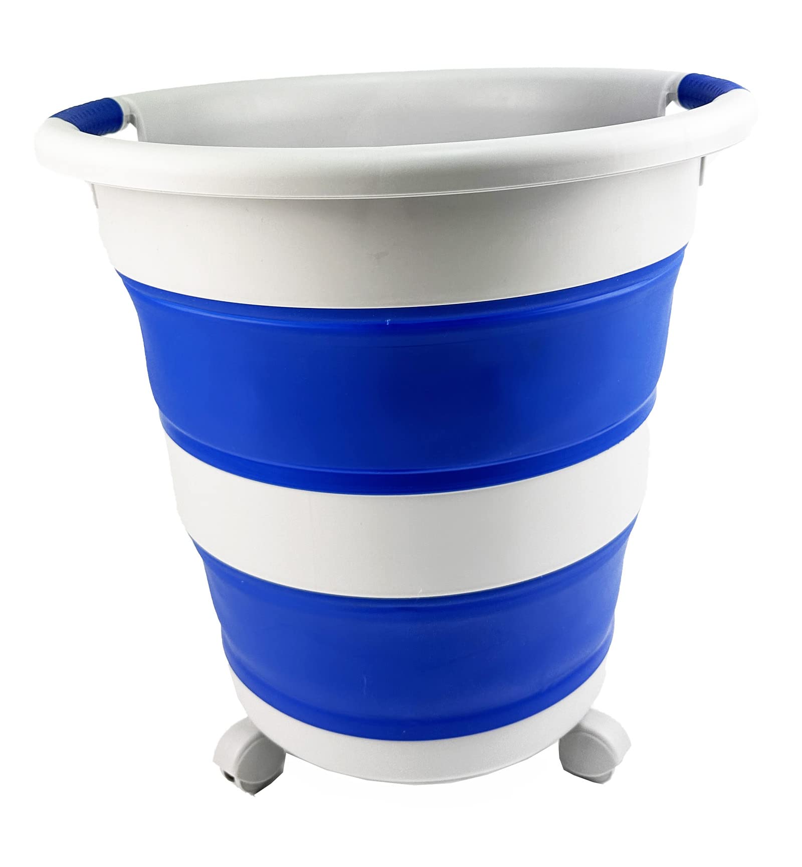 SAMMART 34L (8.9 Gallons) Collapsible Plastic Laundry Basket with Wheels - Foldable Pop Up Storage Container/Organizer with wheels (Grey/Purplish Blue)
