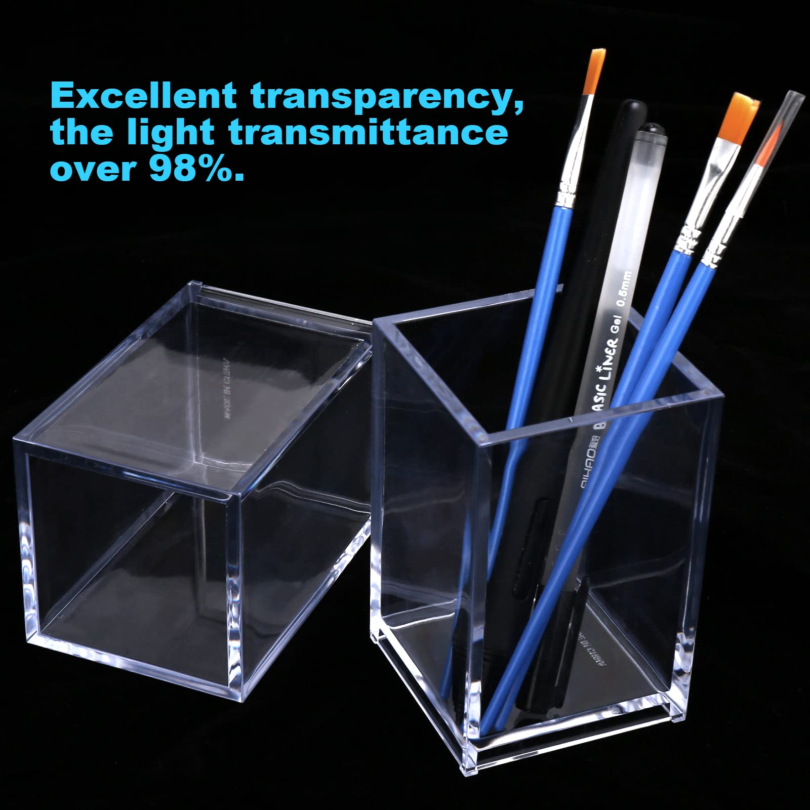 Acrylic Pen Holder, 3 Pcs Clear Acrylic Pencil Holders for Desk, Makeup Brush Holder Cup Organizer, Pen Holder Stationery Storage Desktop Accessories for Office School Supplies (with Cleaning Cloth)