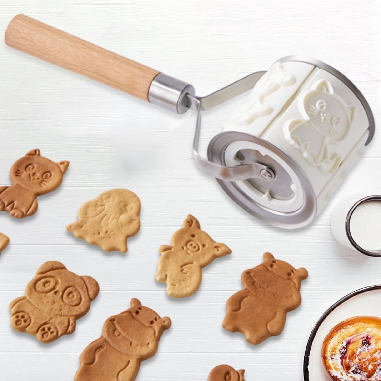 Rolling Cookie Cutter Portable Hand Tool Practical Stainless Steel Comfort Grip DIY Baking Tools for Wedding Holiday Baby Shower Kids Lunch/1223