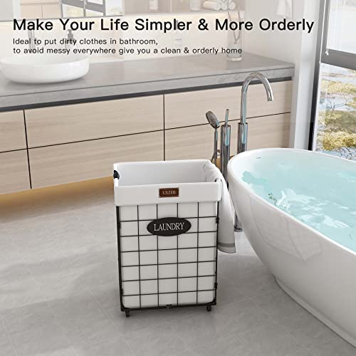 Wire laundry Basket with Wheels & Removable Liner Bag for Bedroom, Small 72L Laundry Hampers Black Rolling Baskets Dirty Clothes Hamper on Wheels Cesto de Ropa Sucia Canastos Para Ropa Sucia