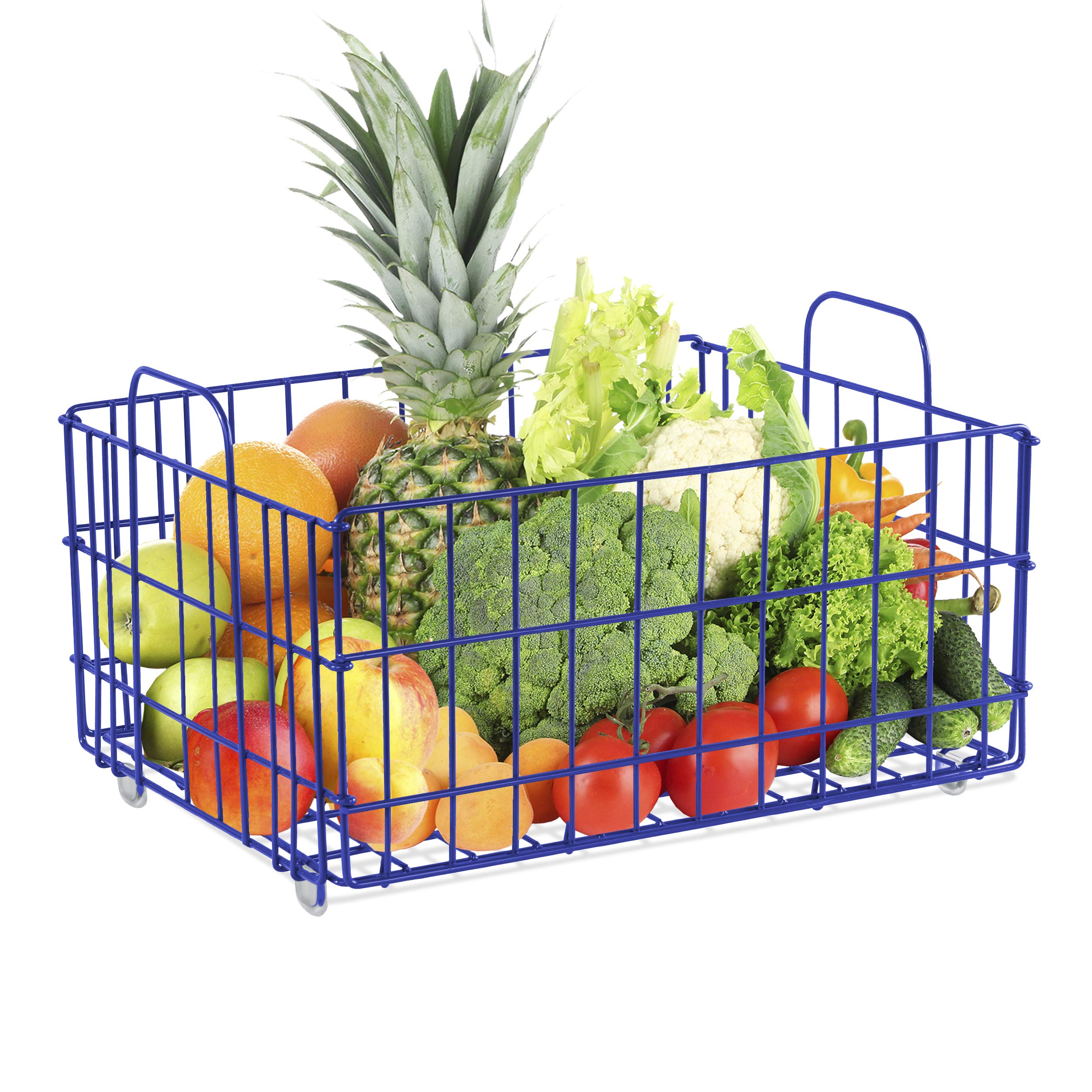 Atlantic Tabletop Wire Storage Basket, Heavy-Gauge Powder-Coated Metal Wire Construction, Stackable for Easy Expansion, Collapsible & Foldable, Non-Slip Feet, Plastic Liner, PN 23308043 – Blue