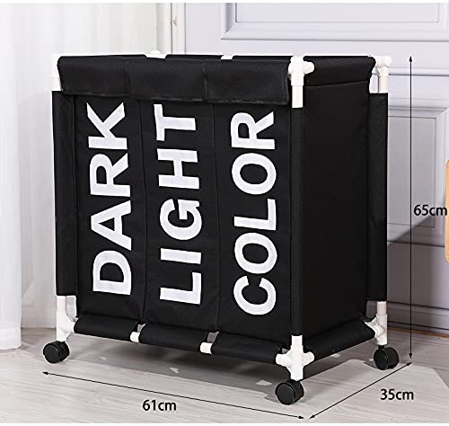 ASHARE Laundry Sorter 3 Section Laundry Hamper Basket with Rolling Wheels Laundry Organizer Cart Black