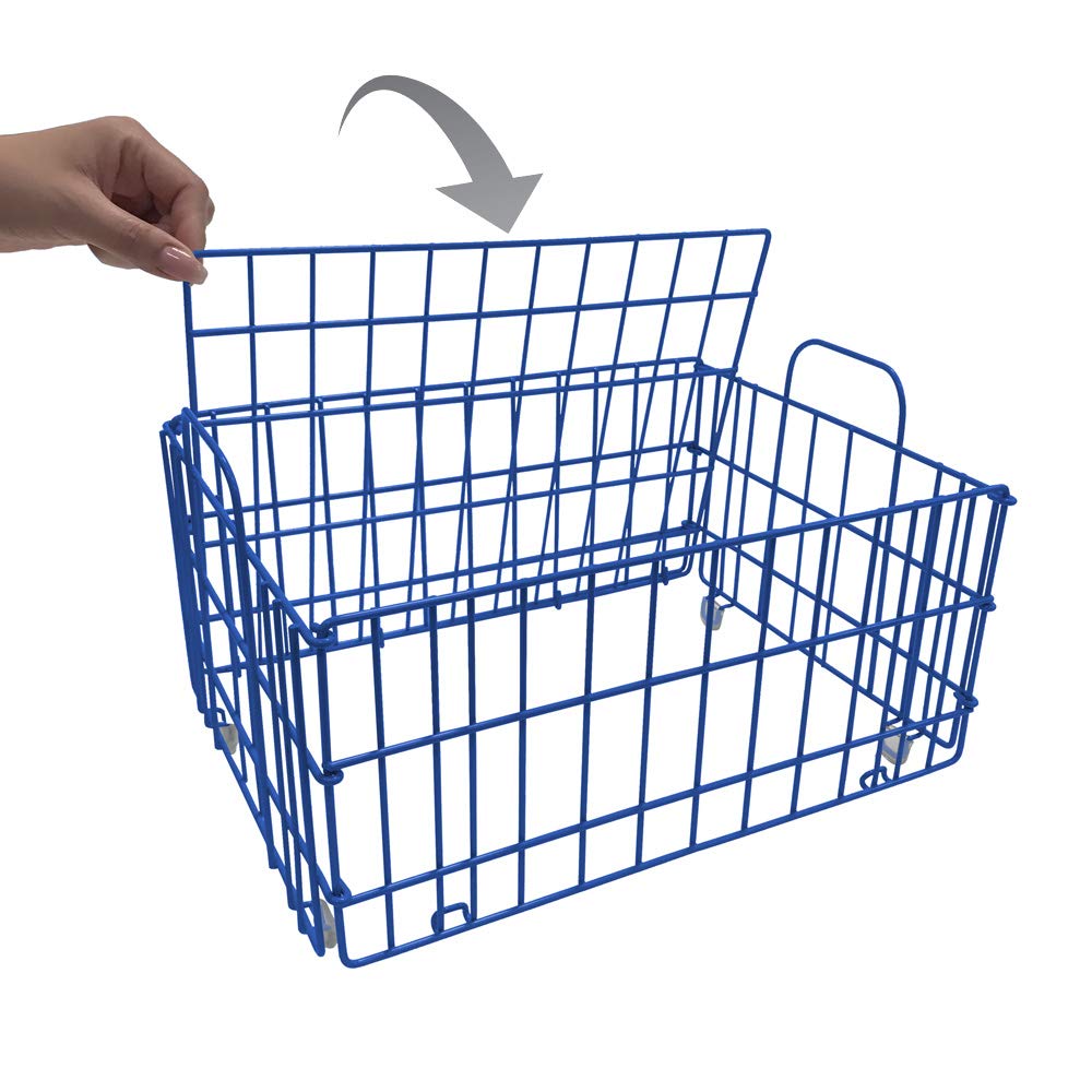 Atlantic Tabletop Wire Storage Basket, Heavy-Gauge Powder-Coated Metal Wire Construction, Stackable for Easy Expansion, Collapsible & Foldable, Non-Slip Feet, Plastic Liner, PN 23308043 – Blue