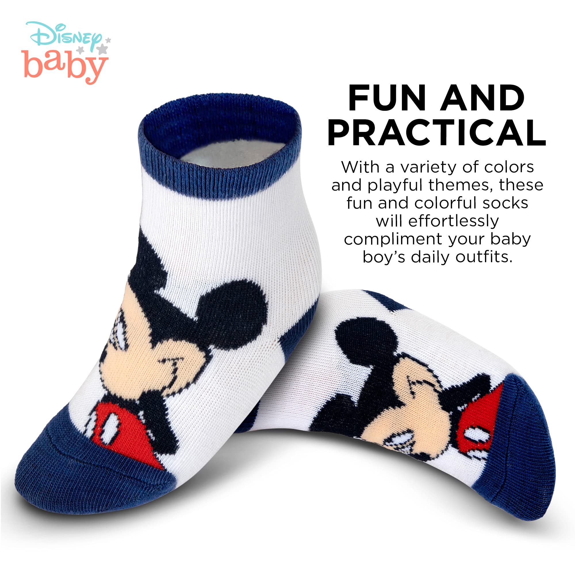 ABG Accessories Baby Girls & Boys Minnie 10-pack Infant Sock, Mickey Mouse-Blue, 12-24 Months