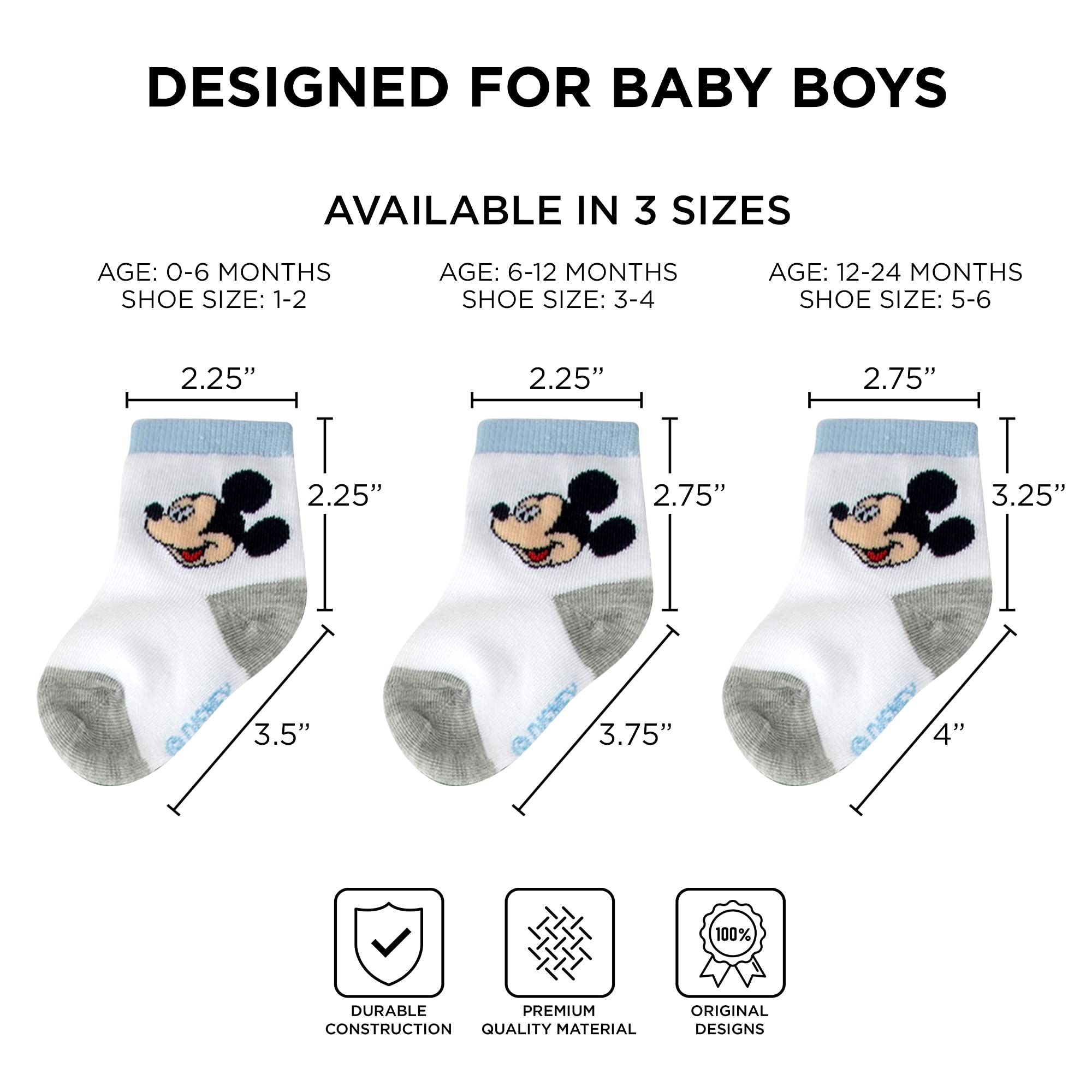ABG Accessories Baby Girls & Boys Minnie 10-pack Infant Sock, Mickey Mouse-Blue, 12-24 Months