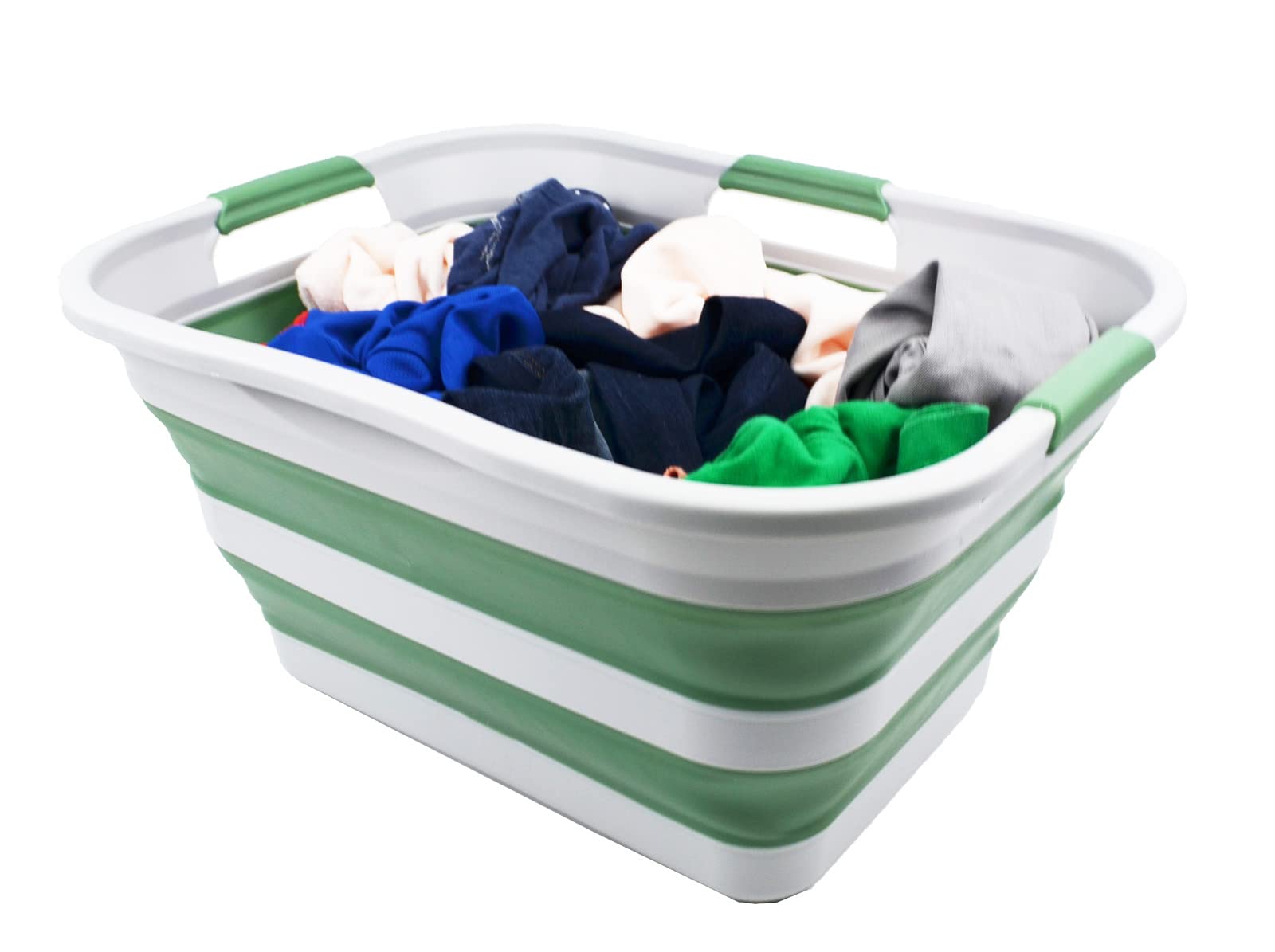 SAMMART 30L(8 gallon) Collapsible Plastic Laundry Basket-Foldable Pop Up Storage Container/Organizer-Portable Washing Tub-Water capacity: 24L(6.3 gallon) (Grey/Dark Sea Green (Set of 2))