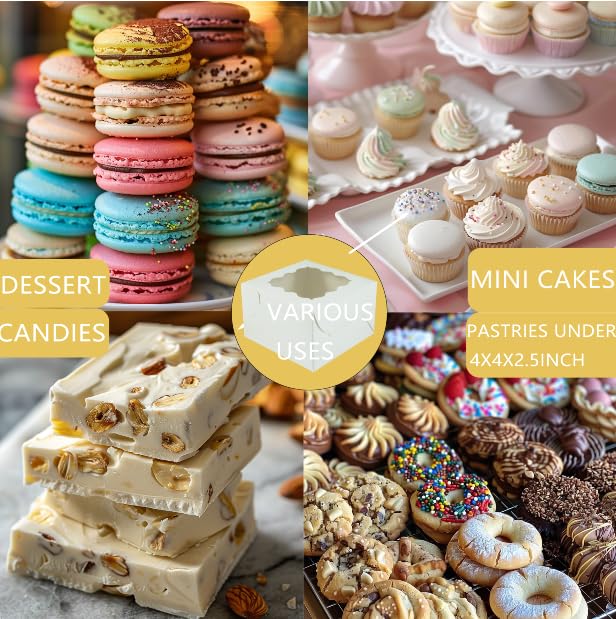 PQZKLDP 30PCS - 4x4x2.5 Inches White Mini Bakery Treats Boxes - Suitable for Mini Cake,Cupcake,Pastries,Bakery Treats,Cookies and Mini Bundt Cake-Perfect for Celebrations and Gifts
