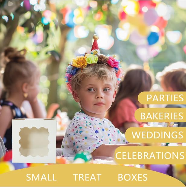 PQZKLDP 30PCS - 4x4x2.5 Inches White Mini Bakery Treats Boxes - Suitable for Mini Cake,Cupcake,Pastries,Bakery Treats,Cookies and Mini Bundt Cake-Perfect for Celebrations and Gifts