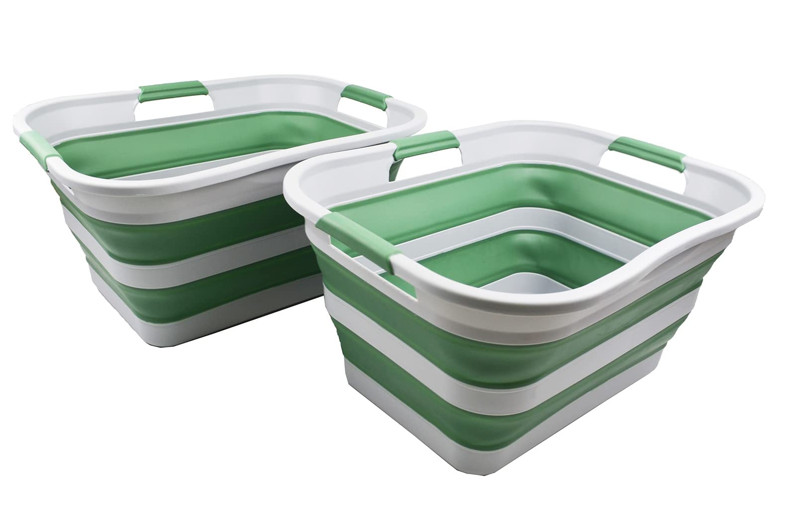 SAMMART 30L(8 gallon) Collapsible Plastic Laundry Basket-Foldable Pop Up Storage Container/Organizer-Portable Washing Tub-Water capacity: 24L(6.3 gallon) (Grey/Dark Sea Green (Set of 2))