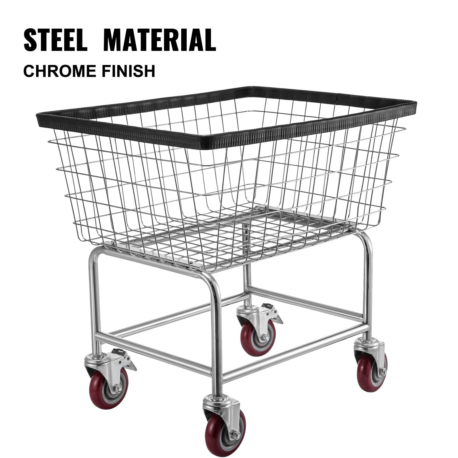 Wire Laundry Cart Wire Laundry Basket 2.2 Bushel Heavy Duty w/ 5'' Wheels