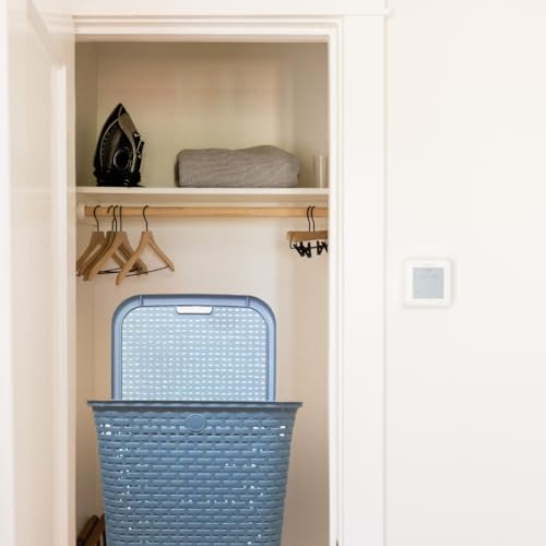 Elly décor Rattan 12 gallons Tall Plastic Laundry Hamper, Laundry Basket with Cutout Handles, Washing Bin, Dirty Clothes Storage, Bathroom, Bedroom, Closet, 48 lts blue