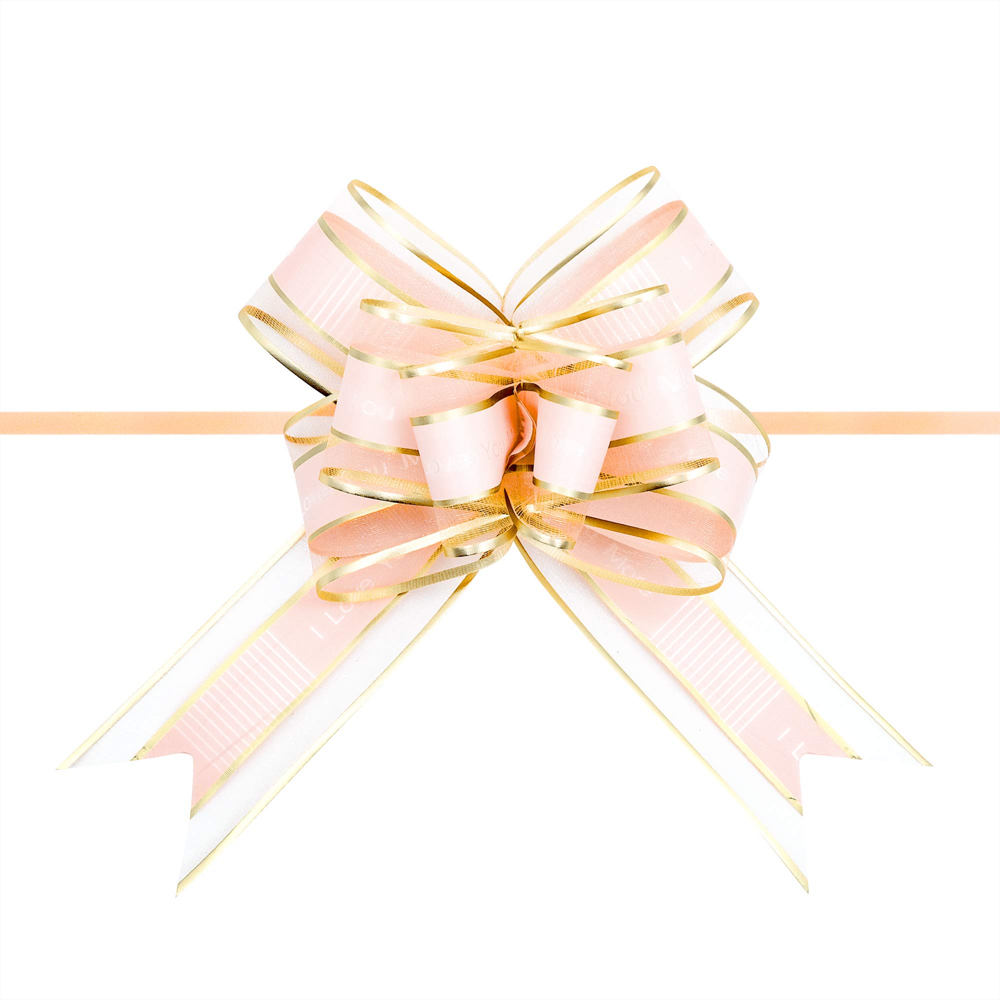 10 Pcs 6" Large, Wedding Pull Bow Organza Striped Ribbon String, Pull Bows, String Bows, Basket Pull Bows, Wedding Party Bridal Giftwrap Wrapping Bows -Pink