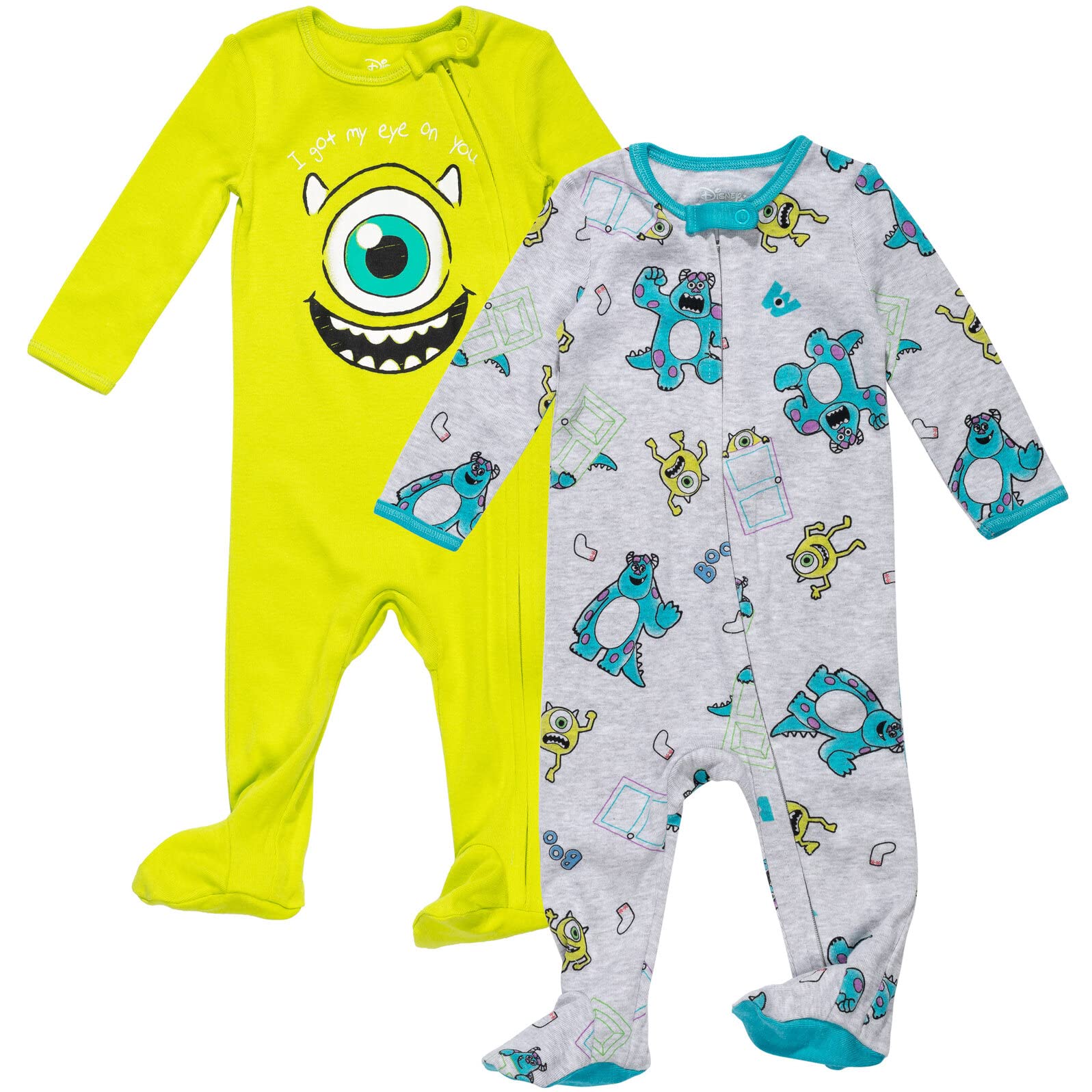 Disney Pixar Monsters Inc. Mike Sully Infant Baby Boys 2 Pack Zip Up Snap Cosplay Sleep N' Plays 18 Months
