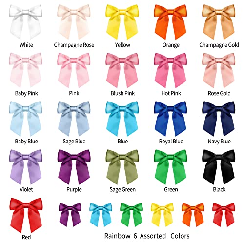 RainbowPana 60 Pack 3.5" Twist Tie Bows and 10ft Ribbon, Luxury Pink Satin Ribbon Pretied Bows, Premade Craft Decoration for Package Cake Pop Favors Cookie, Gift Wrapping Baby Shower Wedding