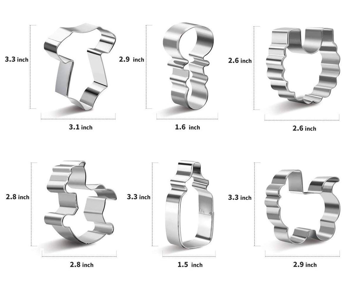 7- Pieces Baby Bottle Baby Clothes Baby Stroller Bell Baby Apron Baby Shower Cookie Cutter Set - Stainless Steel