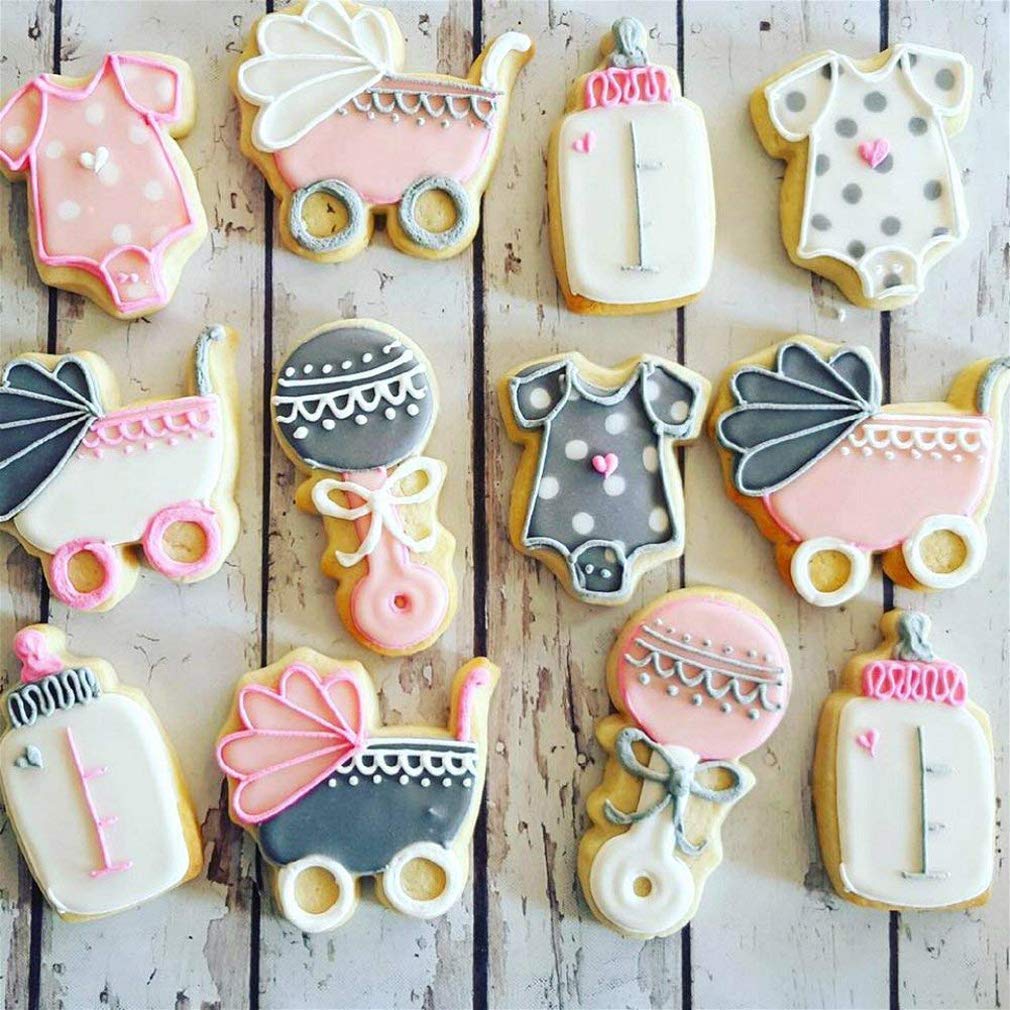 7- Pieces Baby Bottle Baby Clothes Baby Stroller Bell Baby Apron Baby Shower Cookie Cutter Set - Stainless Steel
