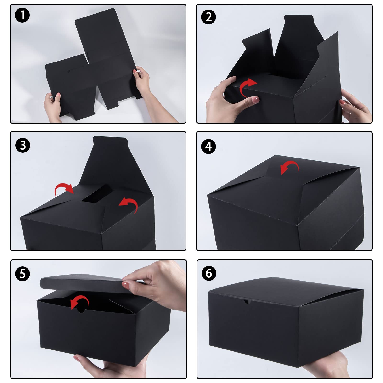 NIGNYA Kraft Gift Boxes with Lid 8x8x4 inches 10 Pack Black Cardboard Paper Gifts Boxes Large Boxes for Presents, Bridesmaid Proposal, Wedding, Birthday