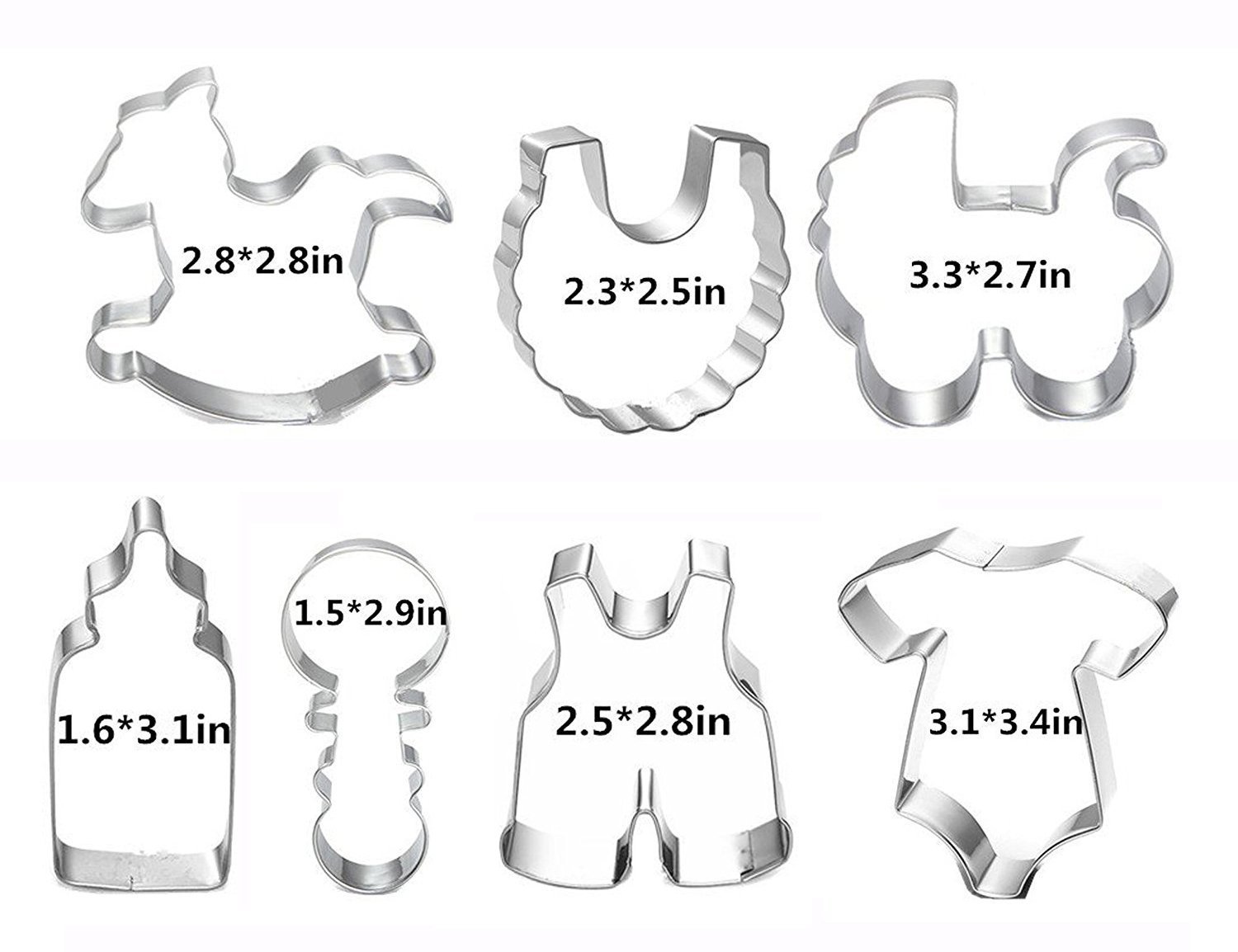 JUMUU Baby Shower Theme Buggy Rocking Horse Bottle Cookie Cutter (7 Piece Set)