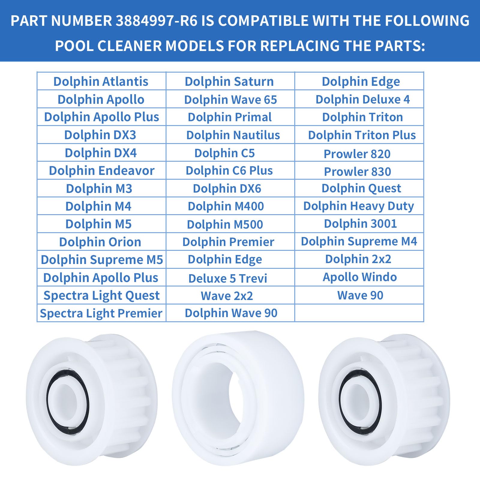 4 Pack Guide Wheels with 2 Pack Pulley Gears Replacement Parts Number 3884997-R6 Compatible with Nautilus CC Plus, Maytronics Dolphin Fits Dx3/Dx4/Dx6 &M200/M400/M500 Pool Cleaner Parts