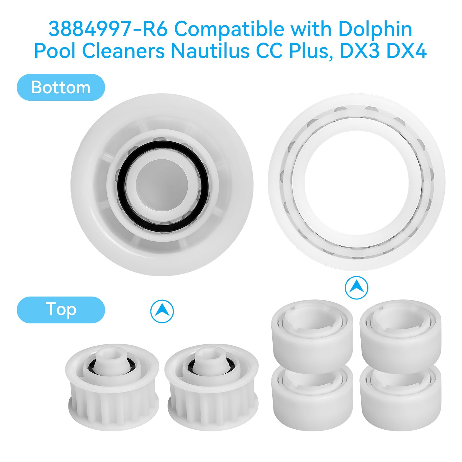 AOIT Guide Wheels Kit 3884997-R6 Compatible with Dolphin Pool Cleaners Nautilus CC Plus, DX3 DX4-4 Idlers & 2 Drive Gears Replacement for Maytronics Robotic Cleaner M200 M400 & Apollo 820 Series