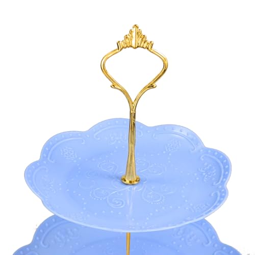3 Tier Plastic Cupcake Stand Dessert Cupcake Stand Cakes Fruit Candy Display Tower for Wedding, Birthday Party, Tea Party and Baby Shower (Blue, 2)
