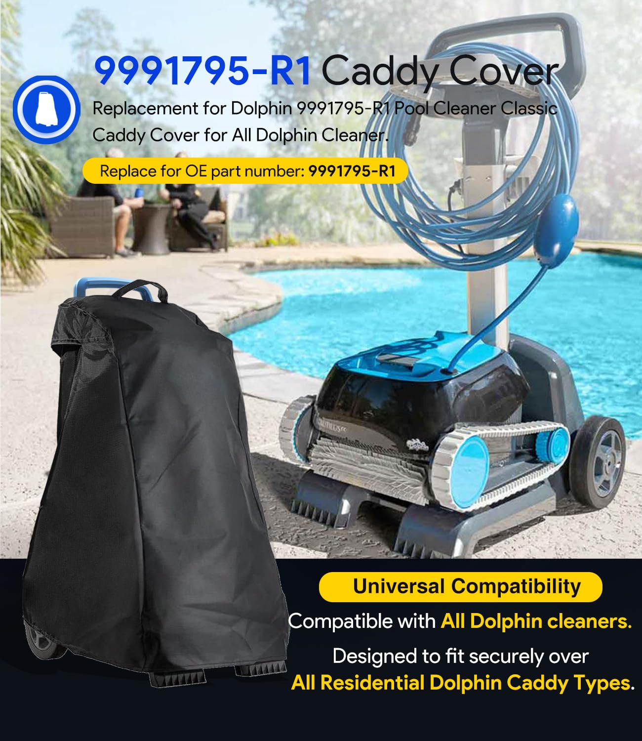 Replacement for Dolphin 9991795-R1 Robotic Pool Cleaner Classic Caddy Cover for All Dolphin Cleaner, Waterproof