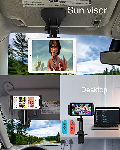 Dashboard Clip Car Phone Mount, woleyi Car Sun Visor & Rearview Mirror Clamp Phone Tablet Holder with Adjustable Arm for iPhone 13 Pro Max 12 11 XS XR X 8 7 6, iPad, More 4-11" Cell Phones and Tablets