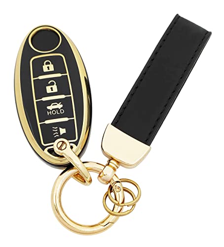 vurbemes 360 Degree Soft TPU Protector Key Fob Cover Case Compatible with 2013-2019 Nissan Altima Sentra 2014-2016 Infiniti QX60 2013 Infiniti JX35 m35 Key Fob 4 Buttons (Black)