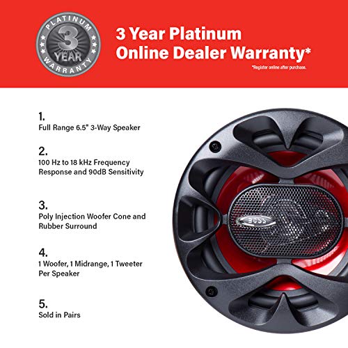 BOSS Audio Systems CH6530 Chaos Series 6.5 Inch Car Stereo Door Speakers - 300 Watts Max, 3 Way, Full Range Audio, Tweeters, Coaxial, Sold in Pairs