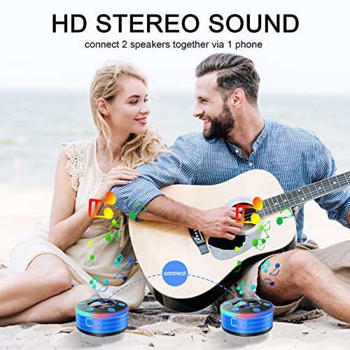 Bluetooth Shower Speakers, Portable Wireless Outdoor Speaker with HD Sound, Bluetooth Speaker with 8H Playtime, FM Radio, Handsfree LED Light Show with Suction Cup, IPX7 Waterproof for Travel/Party