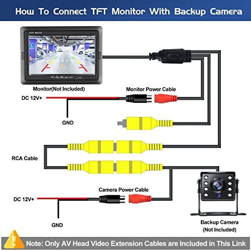 CAMECHO Upgraded RCA Video Cable for Monitor and Backup Rear View Camera Connection (49.12FT / 15M), AV Extension Cable with Yellow RCA Video Power Cable