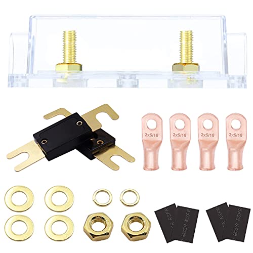 Tnisesm ANL Fuse Holder, 2 Pcs 150A Fuses, 4Pcs 2 AWG Cable Ring Terminal Lugs 5/16', 4 Pcs Heat shrinkable Tube with Diameter of 14mm Compatible for Car Audio Amplifier