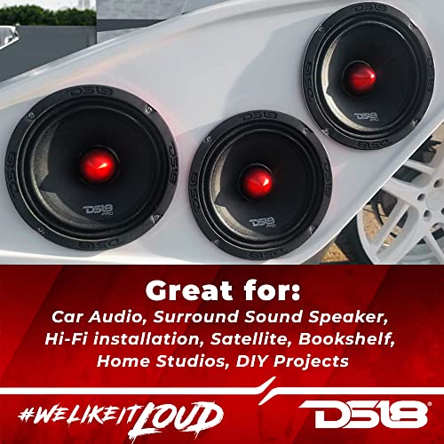 DS18 PRO-X6.4BM Loudspeaker - 6.5", Midrange, Red Aluminum Bullet, 500W Max, 250W RMS, 4 Ohms - Premium Quality Audio Door Speakers for Car or Truck Stereo Sound System (1 Speaker)