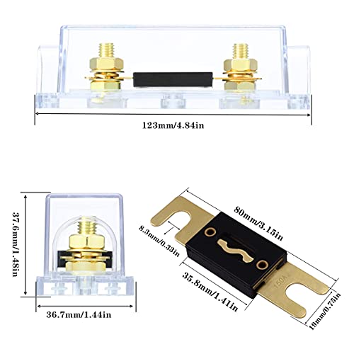 Tnisesm ANL Fuse Holder, 2 Pcs 150A Fuses, 4Pcs 2 AWG Cable Ring Terminal Lugs 5/16', 4 Pcs Heat shrinkable Tube with Diameter of 14mm Compatible for Car Audio Amplifier