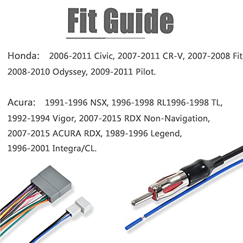 RED WOLF Vehicle Radio Stereo Wire Harness with Antenna Connector Adapter Fit Honda Fit 2007-2008 Civic 2006-2011, CR-V2007-2011, Select Acura RDX/Integra 1989-2015 Aftermarket Radio Receiver
